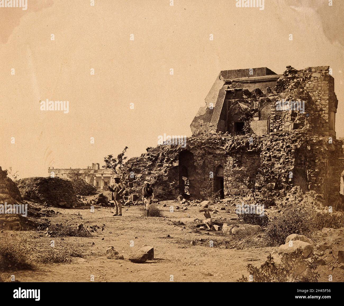 India: a ruined observatory and battery with distant view of Hindoo Rao ...