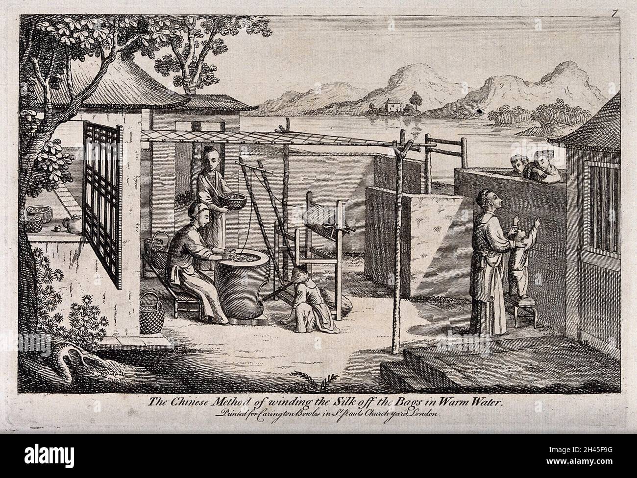 Textiles: silk manufacture in China, gathering the silk threads ...