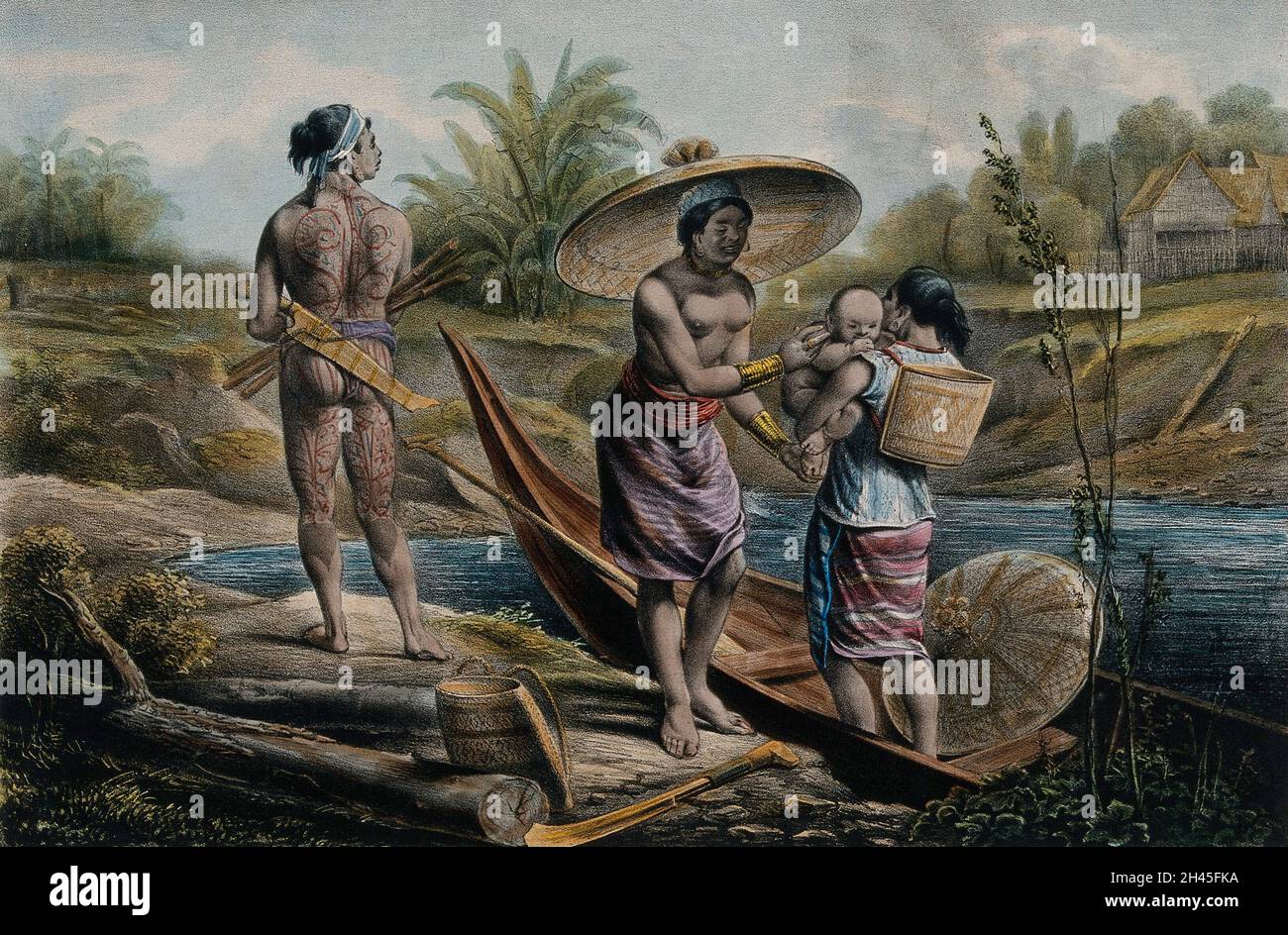 Dutch East Indies (Java or Indonesia): a man with two women and a baby ...