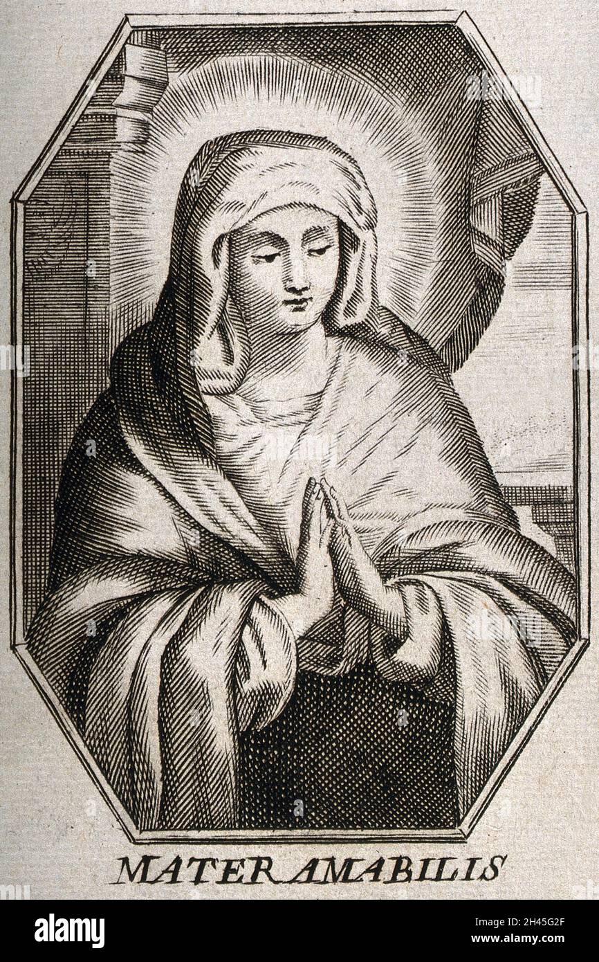 Saint Mary (the Blessed Virgin). Line engraving Stock Photo - Alamy
