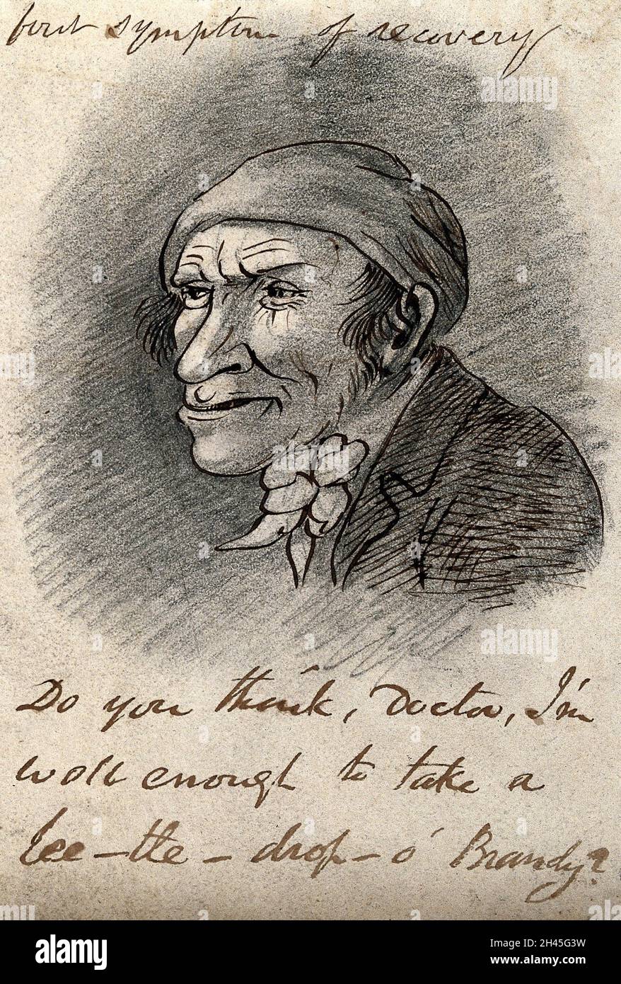 A convalescent man requesting brandy and therefore showing the first ...
