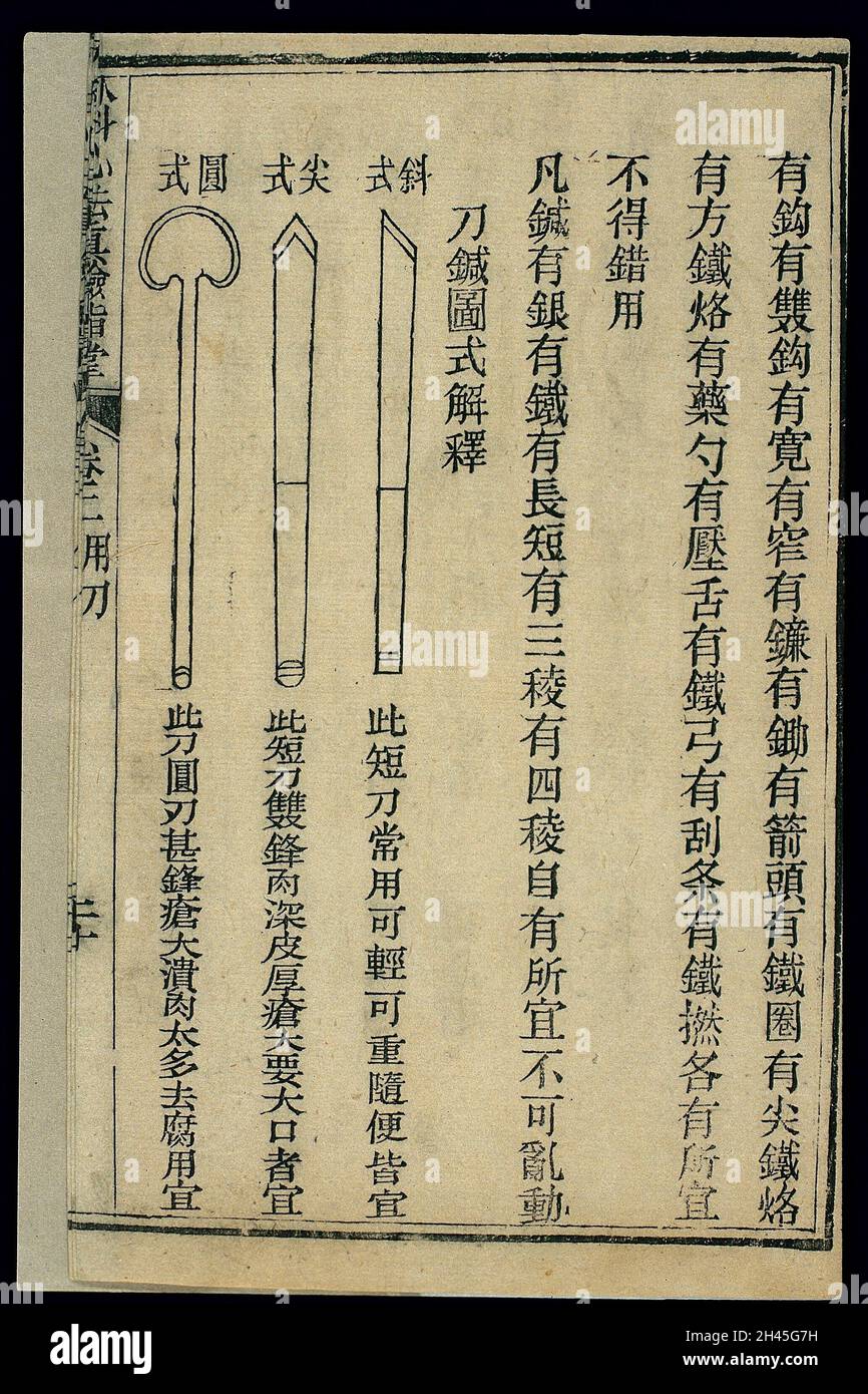 Chinese woodcut: Types of knives and needles (1 Stock Photo - Alamy