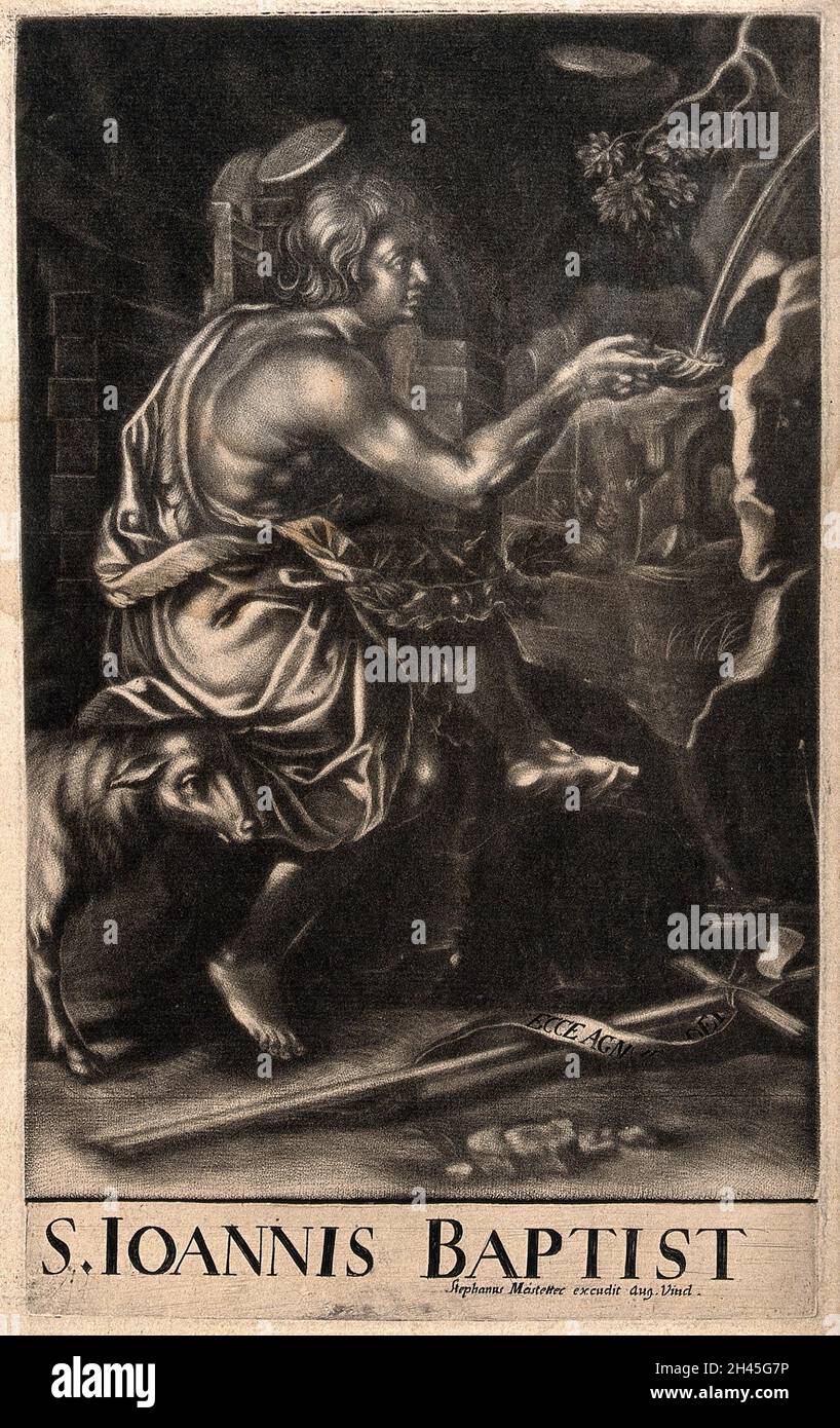 Saint John the Baptist in the wilderness, next to a spring of water ...