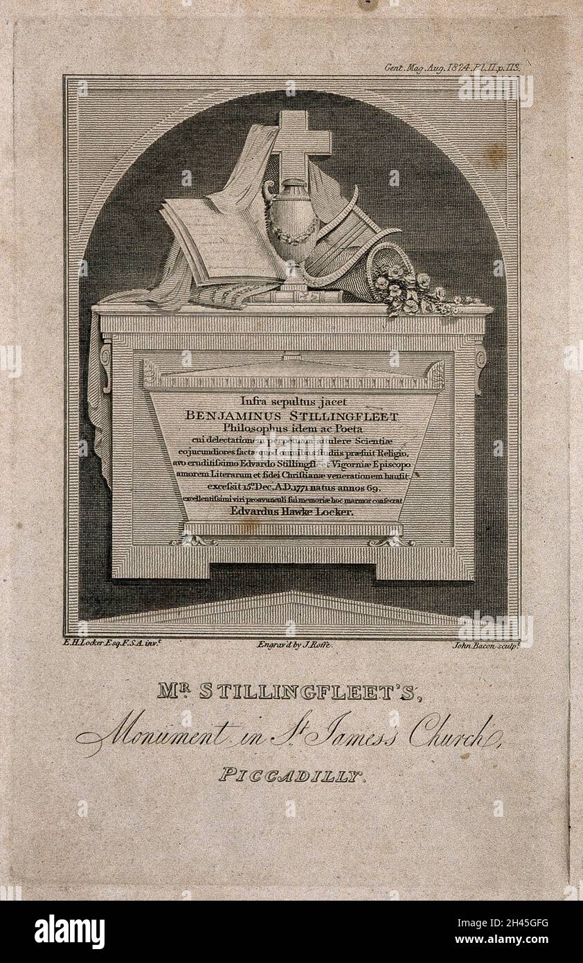 Monument to Benjamin Stillingfleet. Line engraving by J. Roffe, 1824 ...
