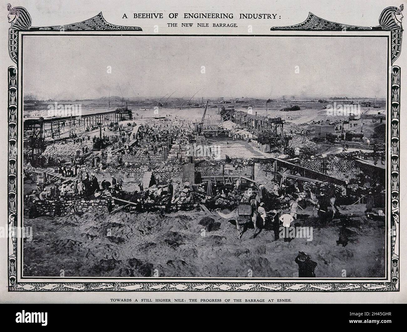 Teams of workmen building the Nile Barrage. Process print, 1899 Stock ...
