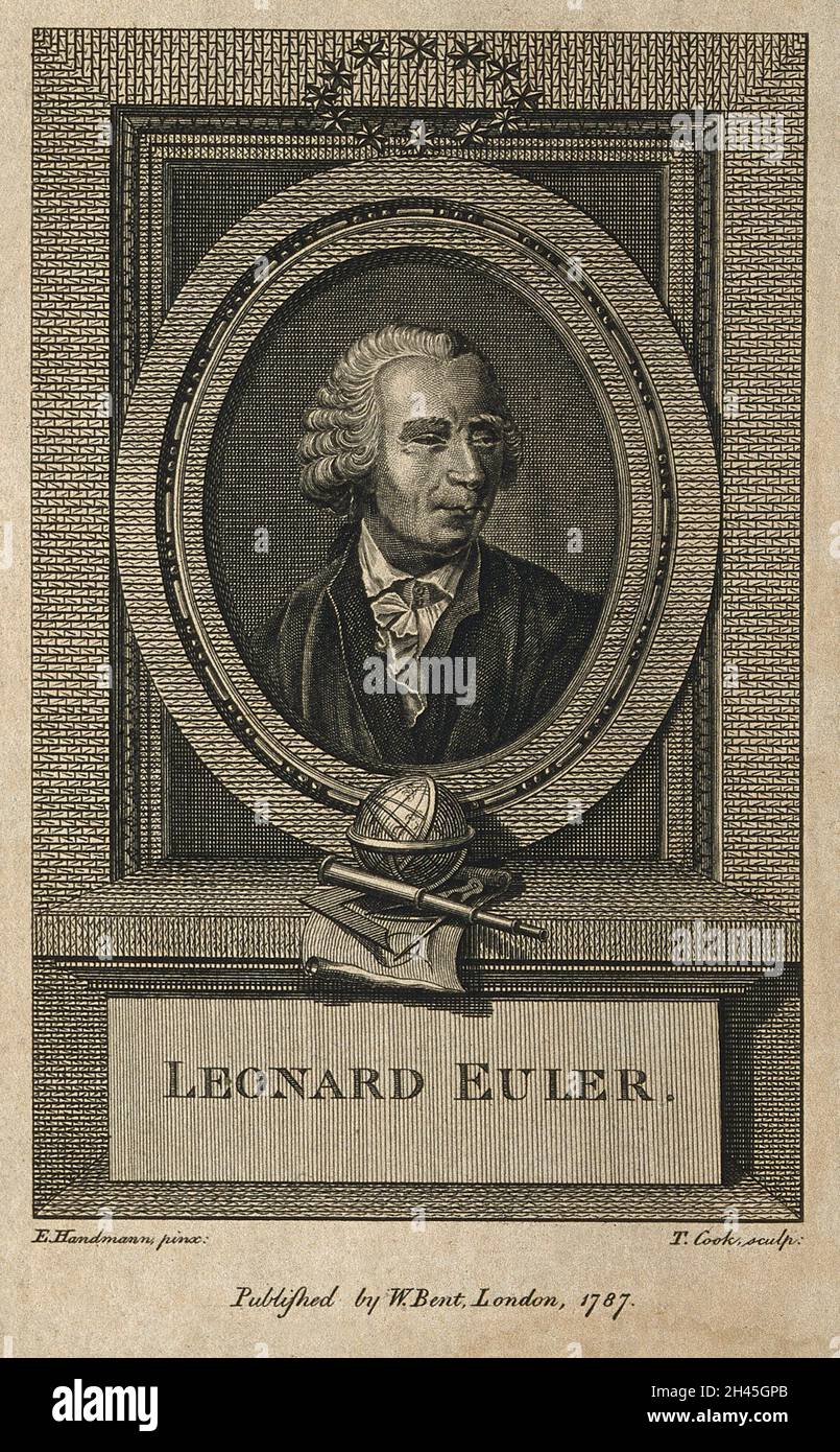 Leonhard Euler. Line engraving by T. Cook, 1787, after E. Handmann ...