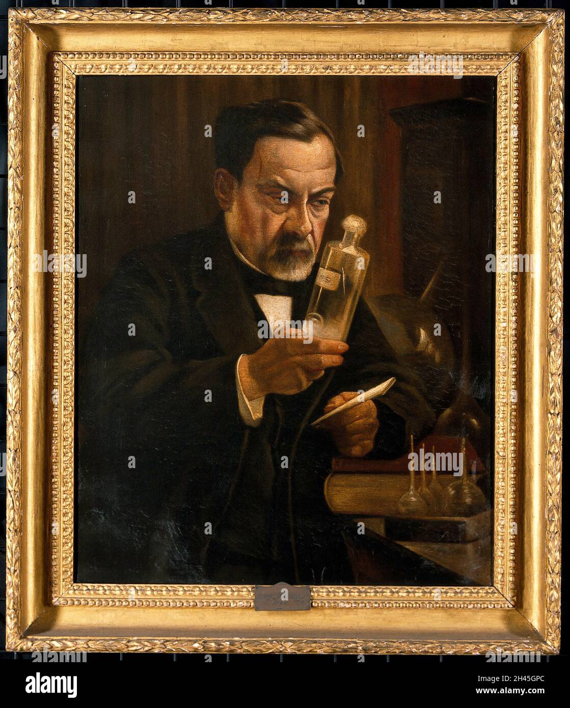 Louis Pasteur, proponent of the 'germ' theory of disease. Oil painting ...