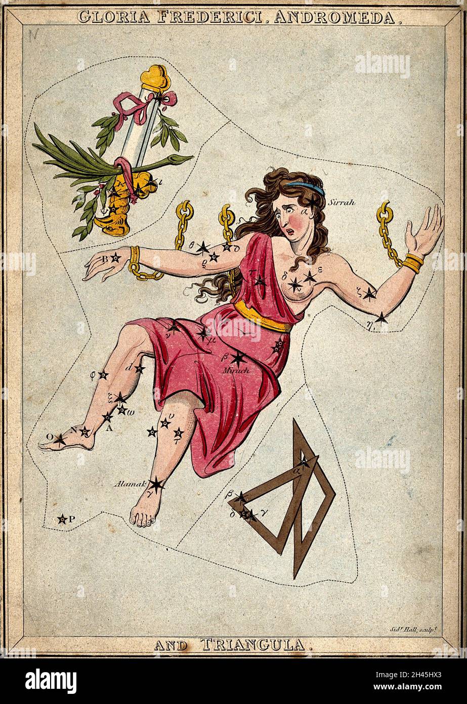 Astrology: various constellations. Coloured engraving by S. Hall Stock ...