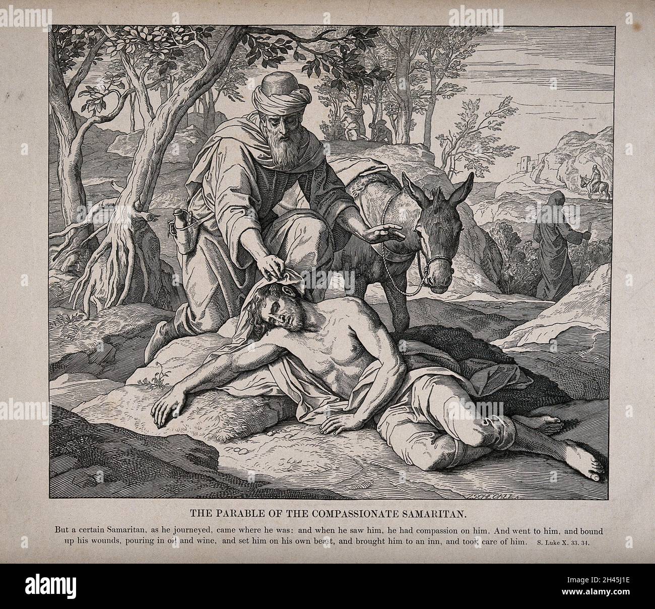 The good Samaritan stops to help a wounded man who has been previously ...