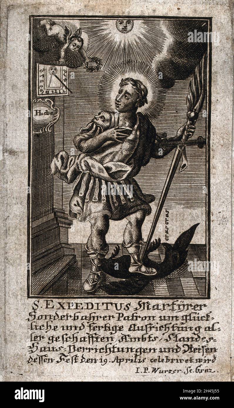 Saint Expeditus. Engraving by J.P. Wurzer Stock Photo - Alamy