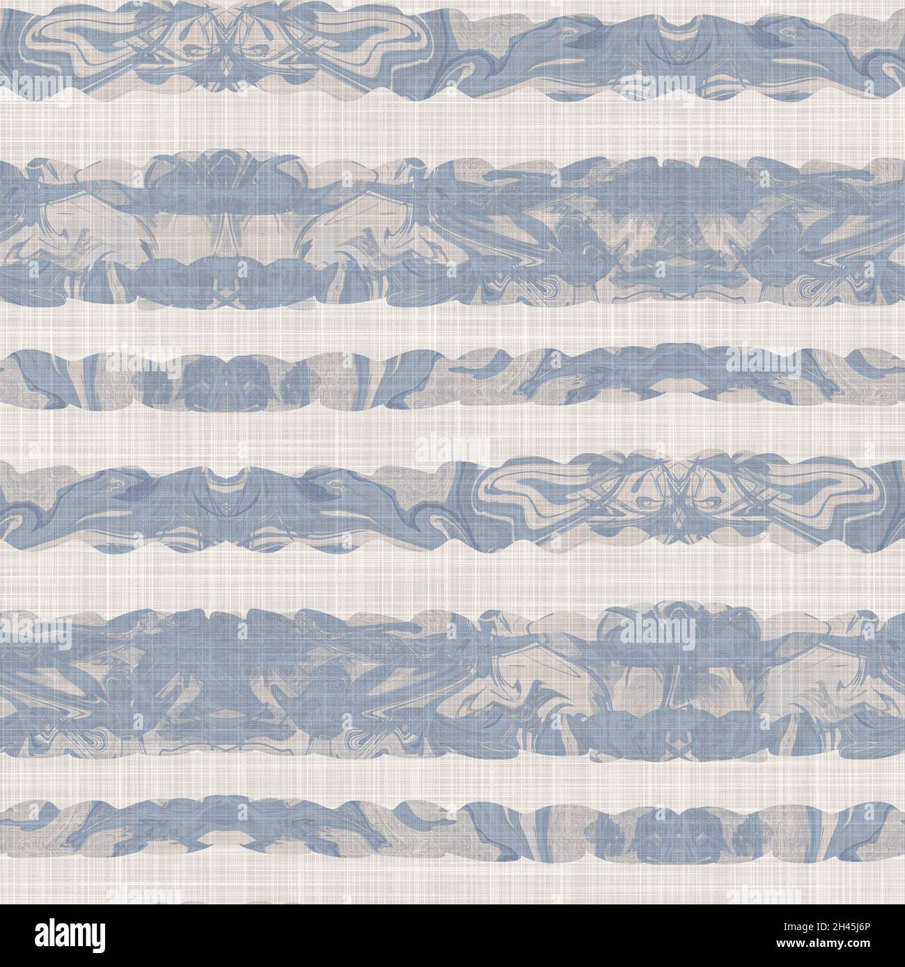 Seamless french linen printed foliage background. Provence blue gray linen pattern texture ...