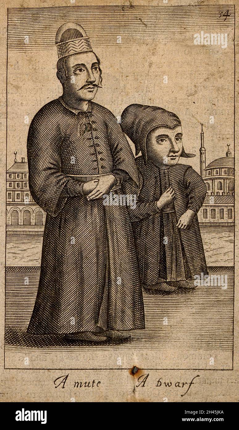 A dwarf and a mute, with Turkish buildings in the background. Line ...