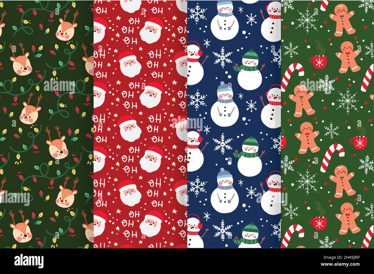 christmas pattern collection with gingerbread man snowman vector design ...