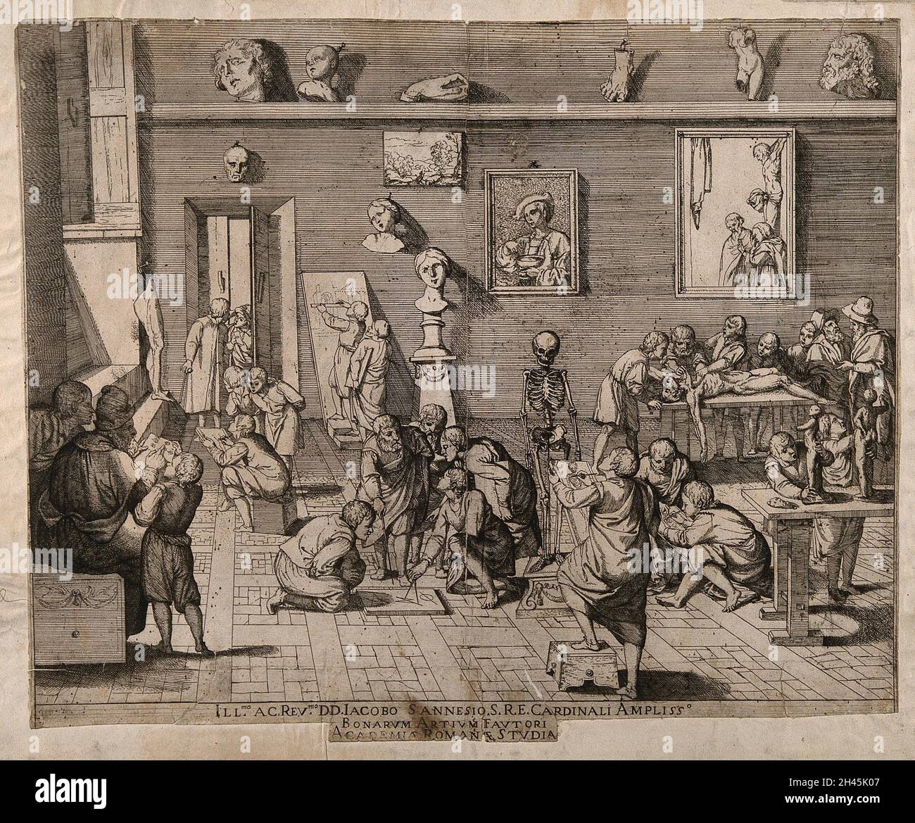 A Roman academy of artists. Etching after Pier-Francesco Alberti, 16 ...