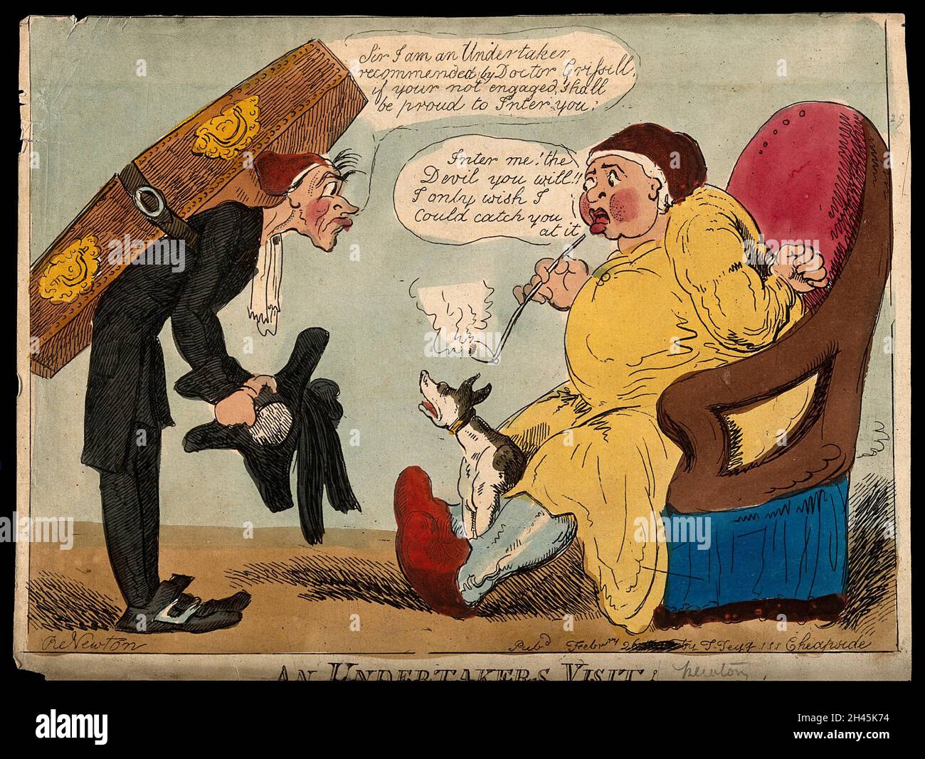 An undertaker visiting a sick man in the hope of gaining a new client ...