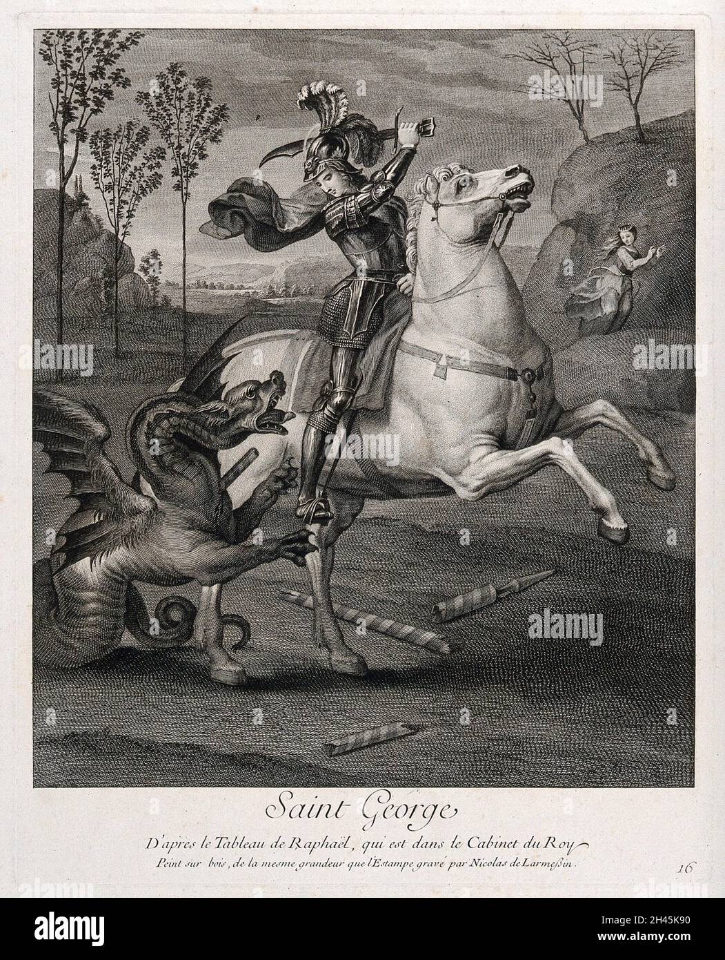 Saint George. Engraving by N. de Larmessin after Raphael Stock Photo ...