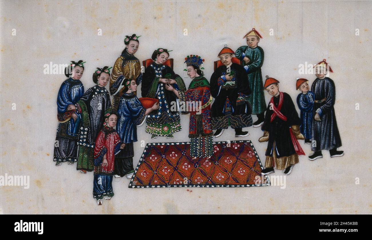 A Chinese bridal ceremony. Painting by a Chinese artist, ca. 1850 Stock ...