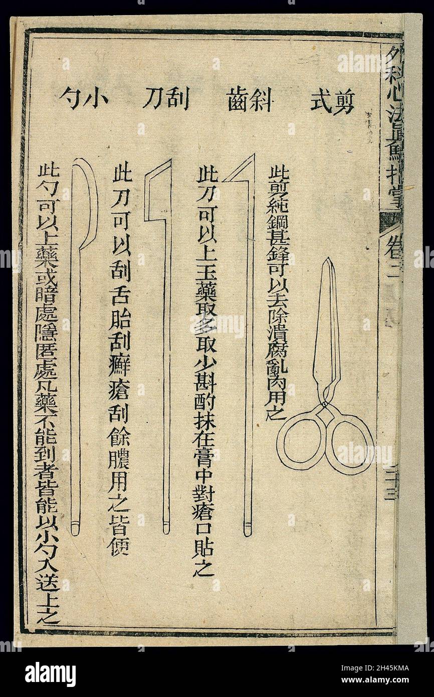 Chinese woodcut: Types of knives and needles (5 Stock Photo - Alamy