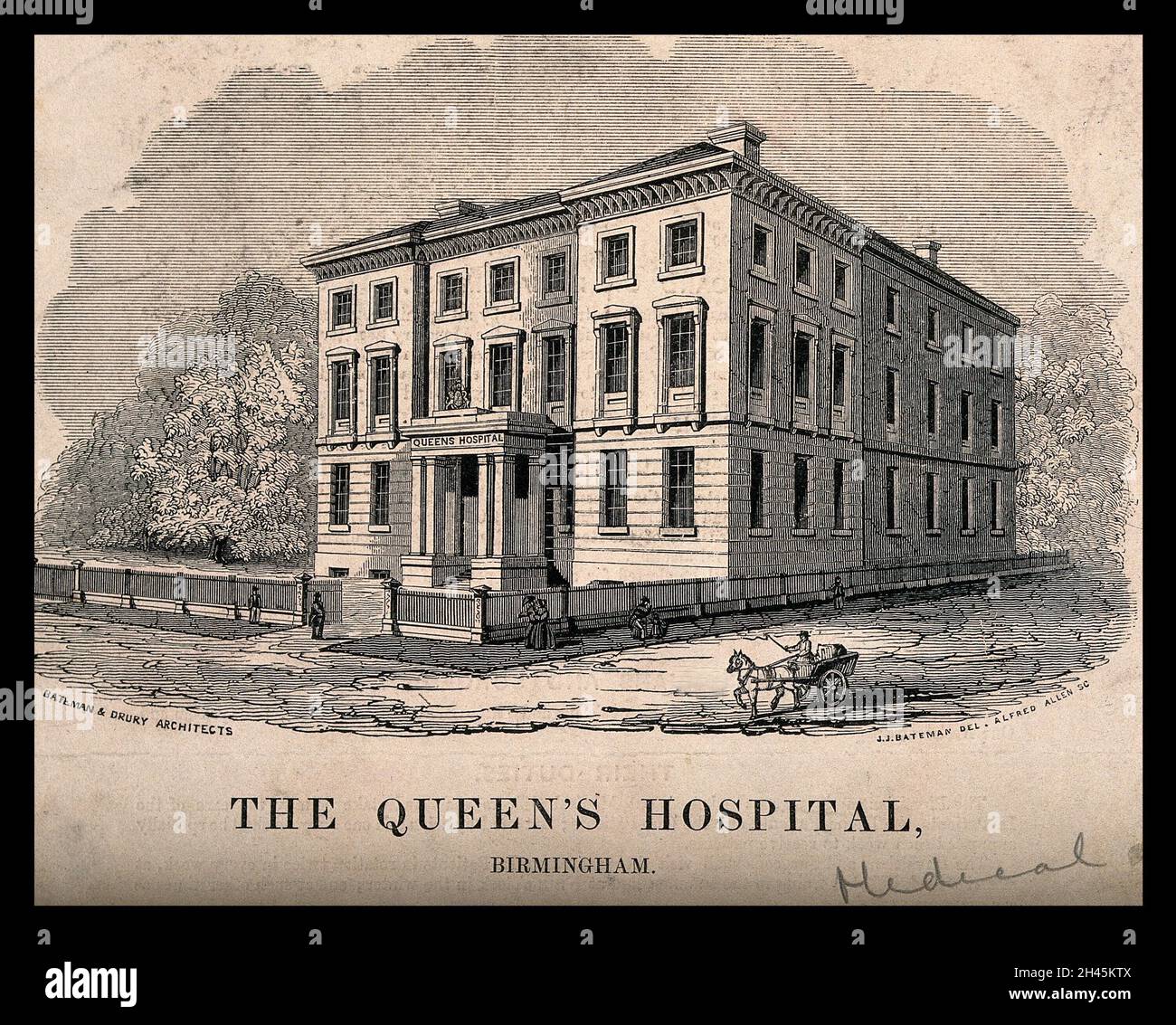 The Queens hospital, Birmingham. Wood engraving by A. Allen after J.J ...