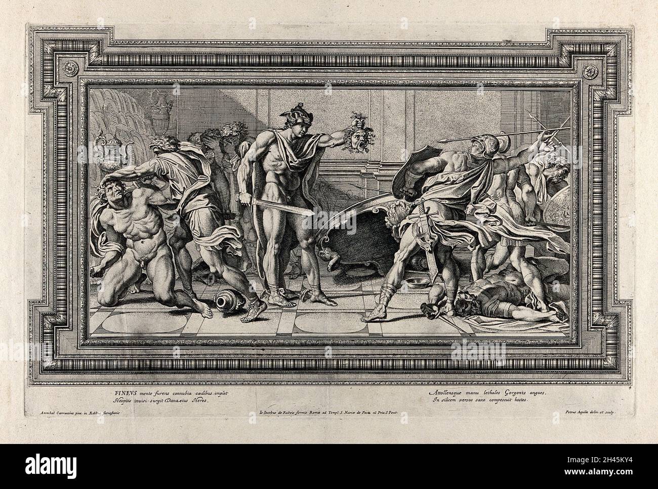 Perseus turning the followers of Phineus to stone with the head of ...