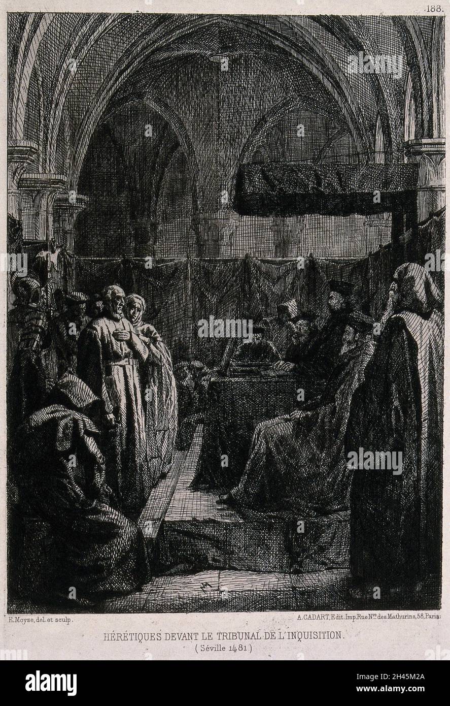 Accused heretics standing before a tribunal of the Spanish Inquisition ...