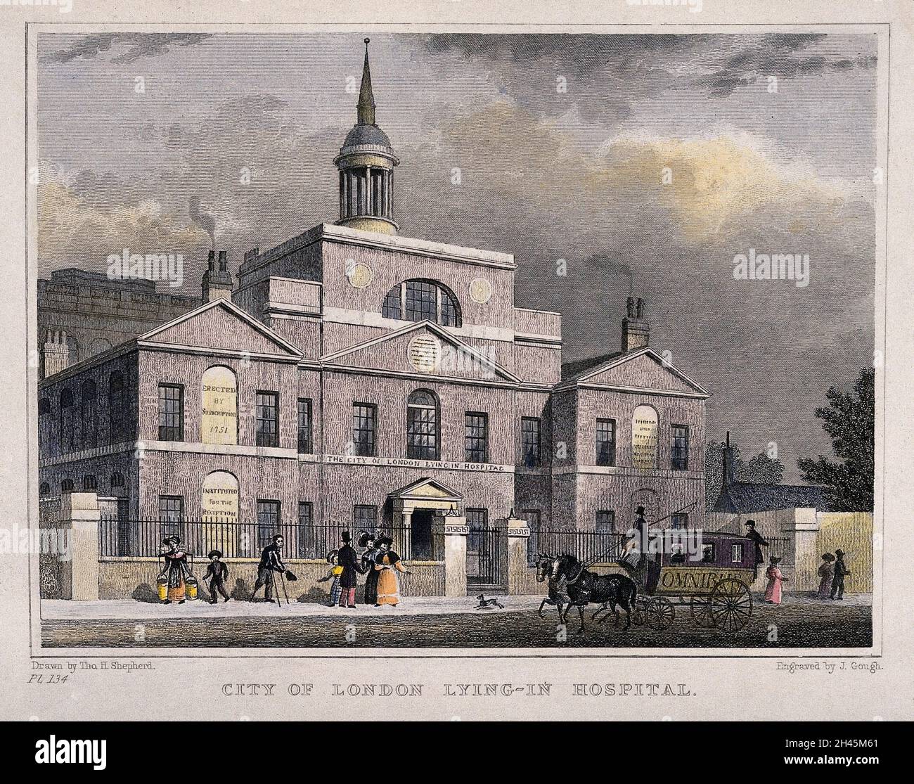 City of London Lying-in Hospital: three-quarter view of the facade ...