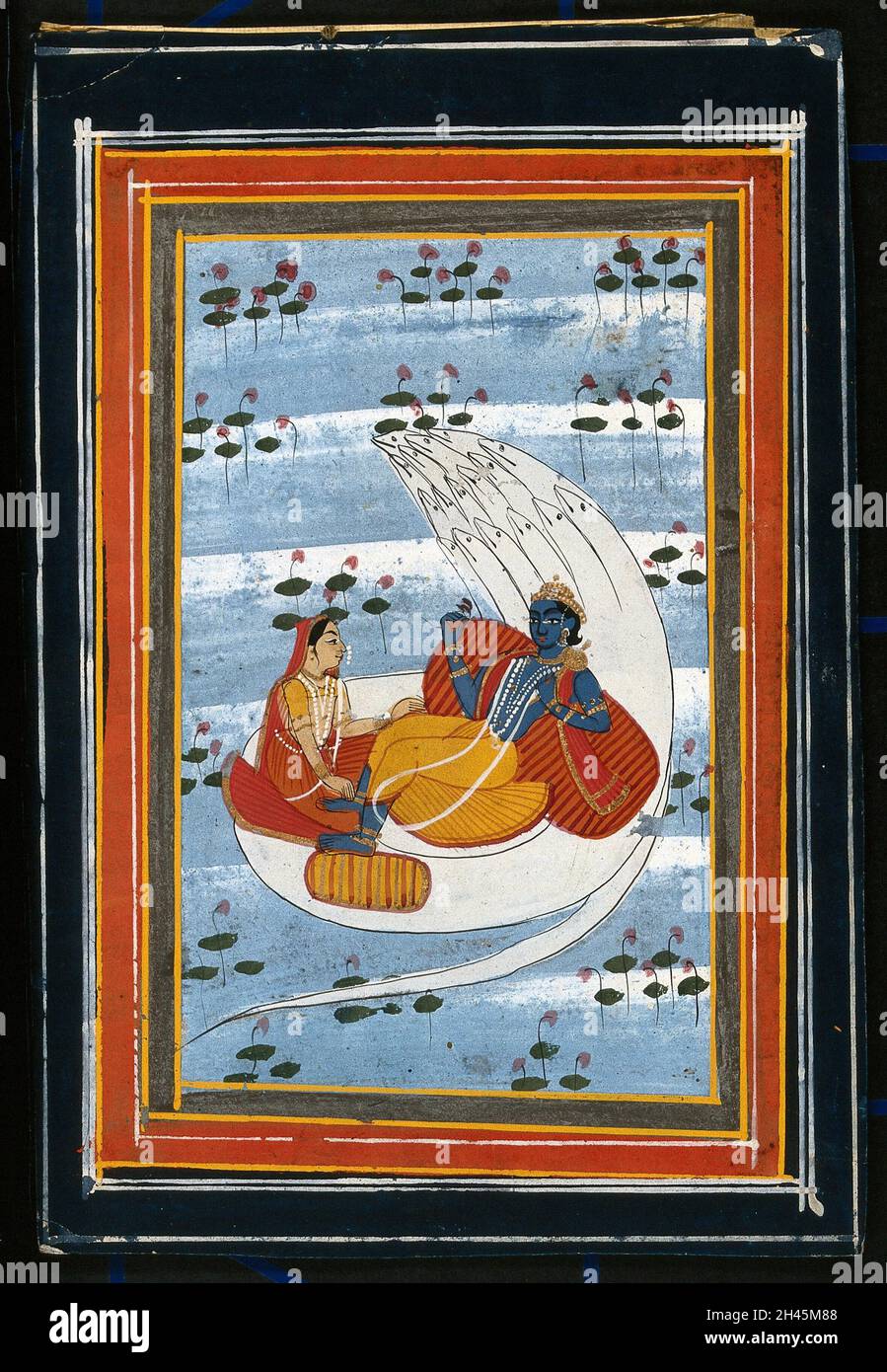 Lord Vishnu lying on the coils of the serpent, Anantha with his consort ...