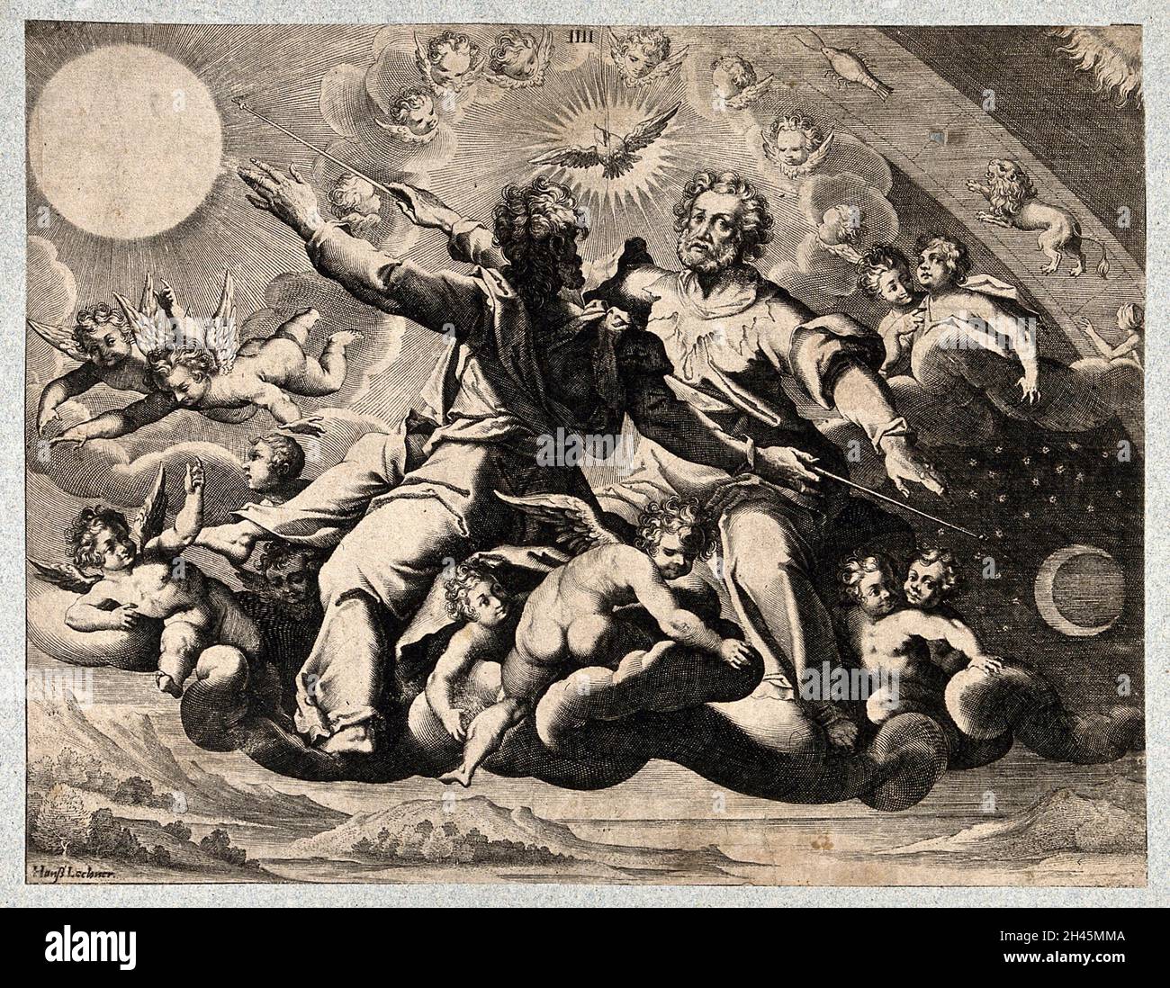 The fourth day of Creation: God sets the sun, the moon, the stars and ...