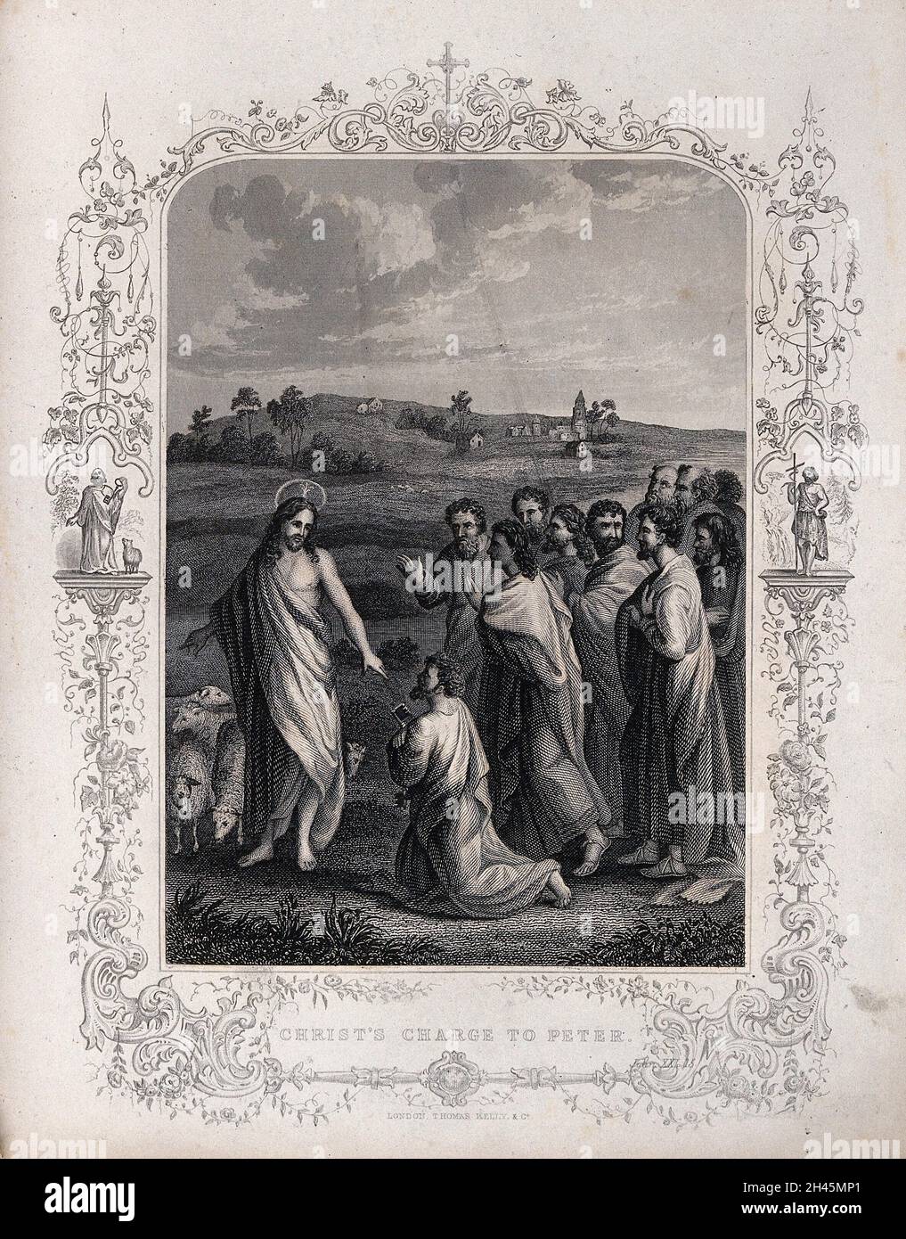 Jesus appoints Peter as head of the church. Engraving Stock Photo - Alamy