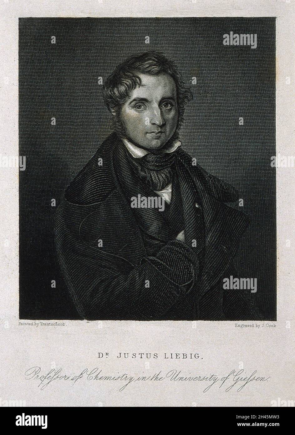 Justus von Liebig. Stipple engraving by J. Cook, 1844, after W ...