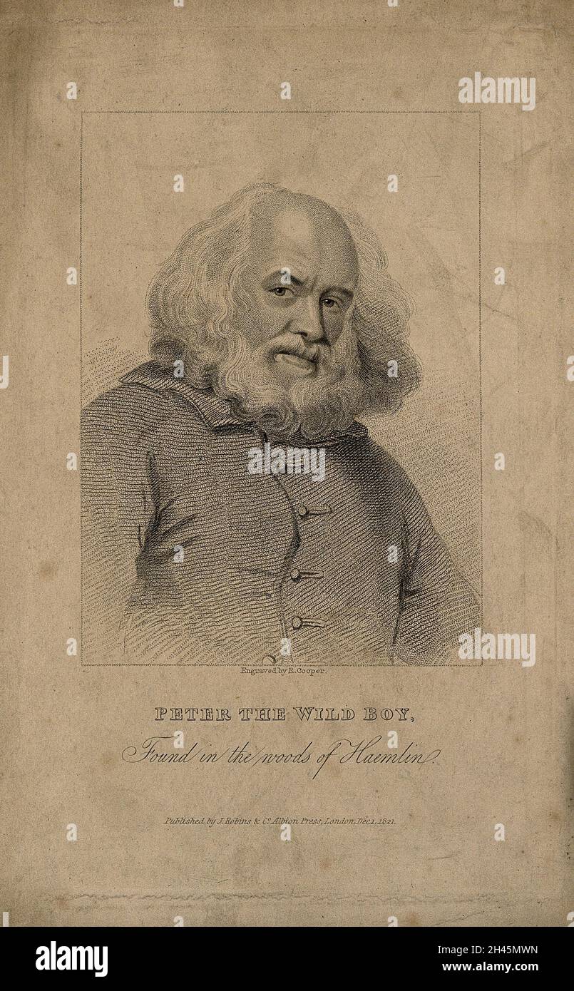 Peter, the wild boy, as an older man. Stipple engraving by R. Cooper ...