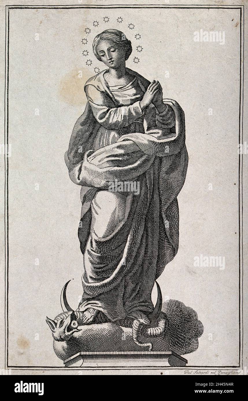 Saint Mary (the Blessed Virgin). Etching Stock Photo - Alamy
