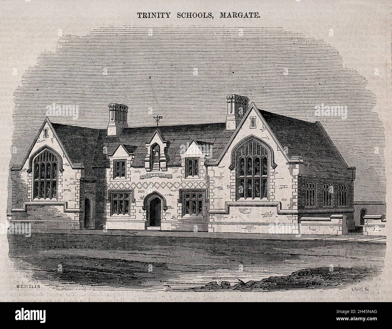Trinity Schools, Margate, Kent. Wood engraving by Laing, 1850, after W. Caveller Stock Photo - Alamy