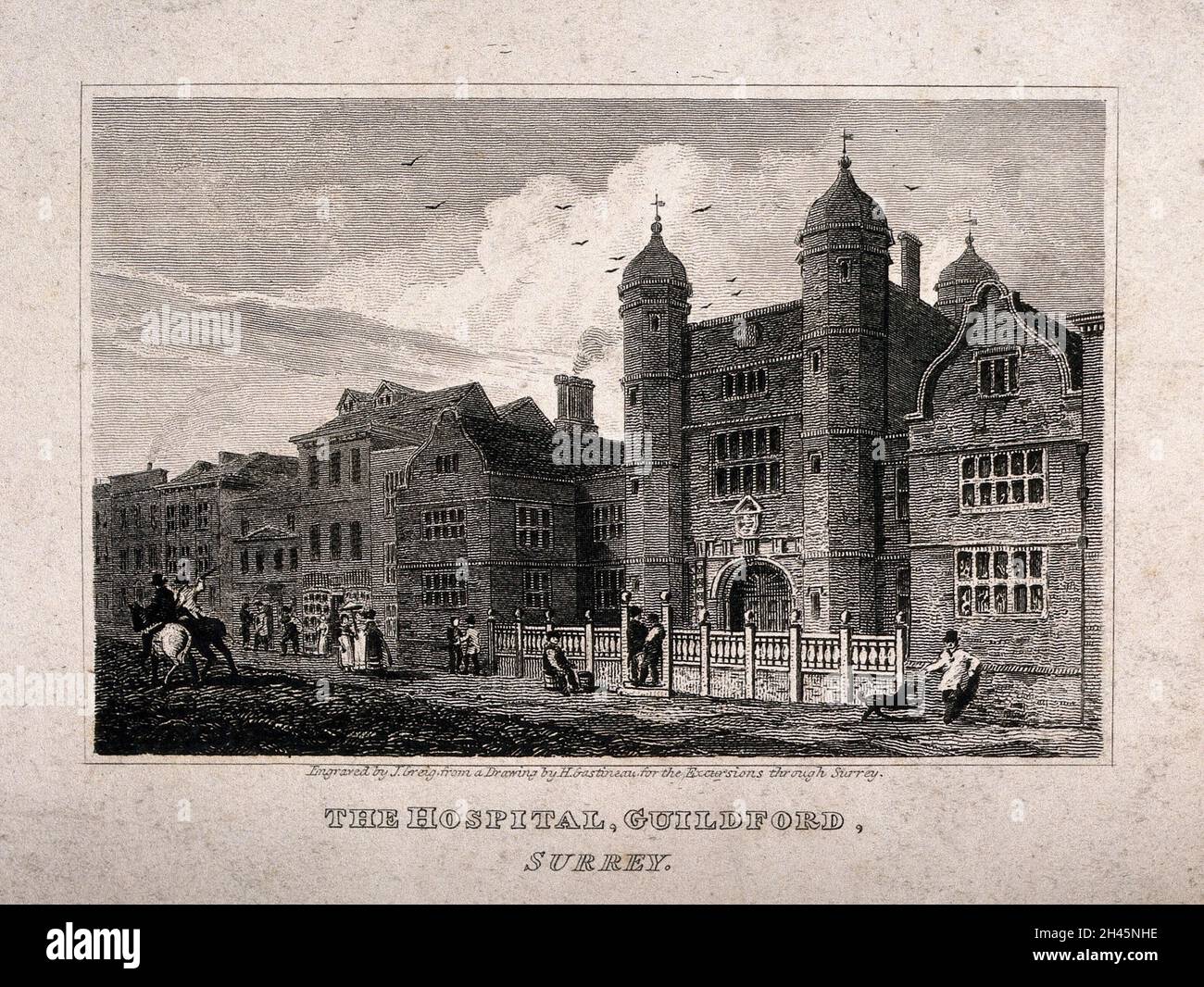 Guildford Hospital, Surrey. Line engraving by J. Greig, 1819, after H ...