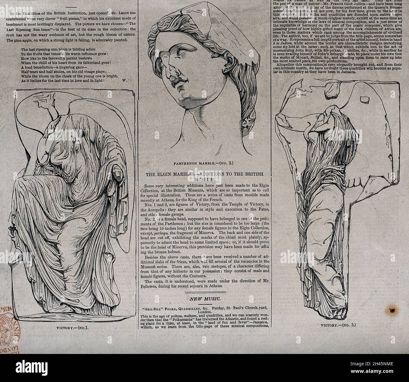 Three figure sculptures forming part of the Parthenon frieze. Wood ...