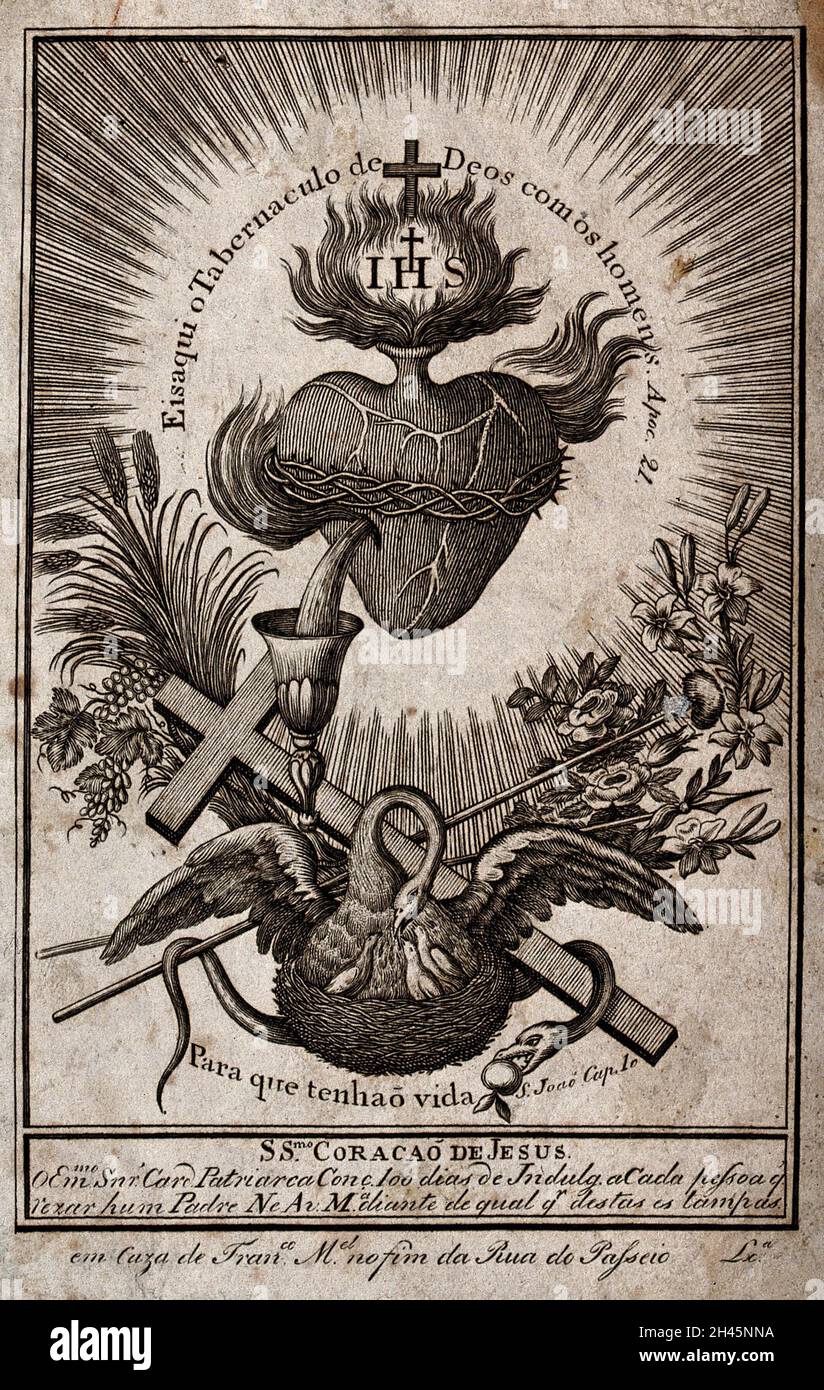 The Sacred Heart, a chalice filled with blood from it and Instruments ...