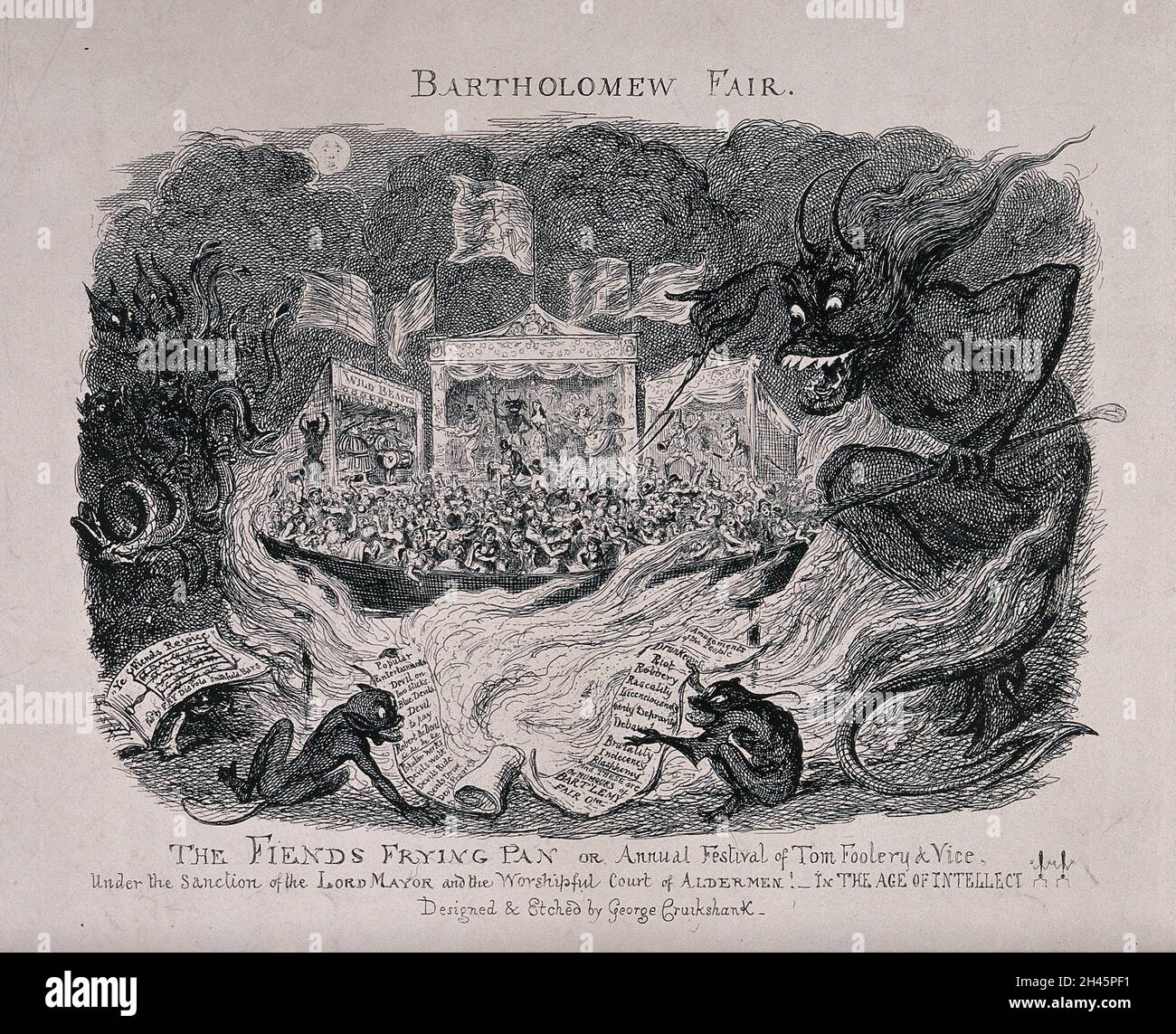 Crowds of people are gathered in a fairground to watch the attractions ...