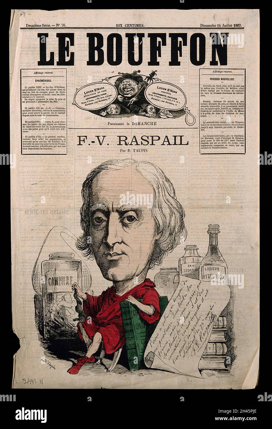 François Vincent Raspail. Coloured wood engraving by Marchandeau after ...