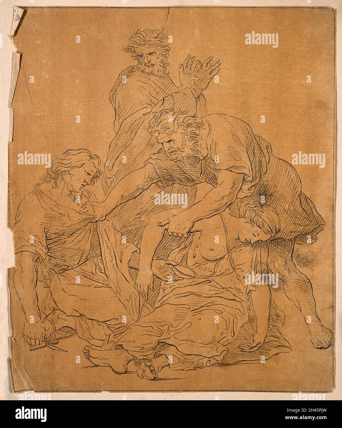 A man helps two people, one of them a surgeon, suffering from plague ...