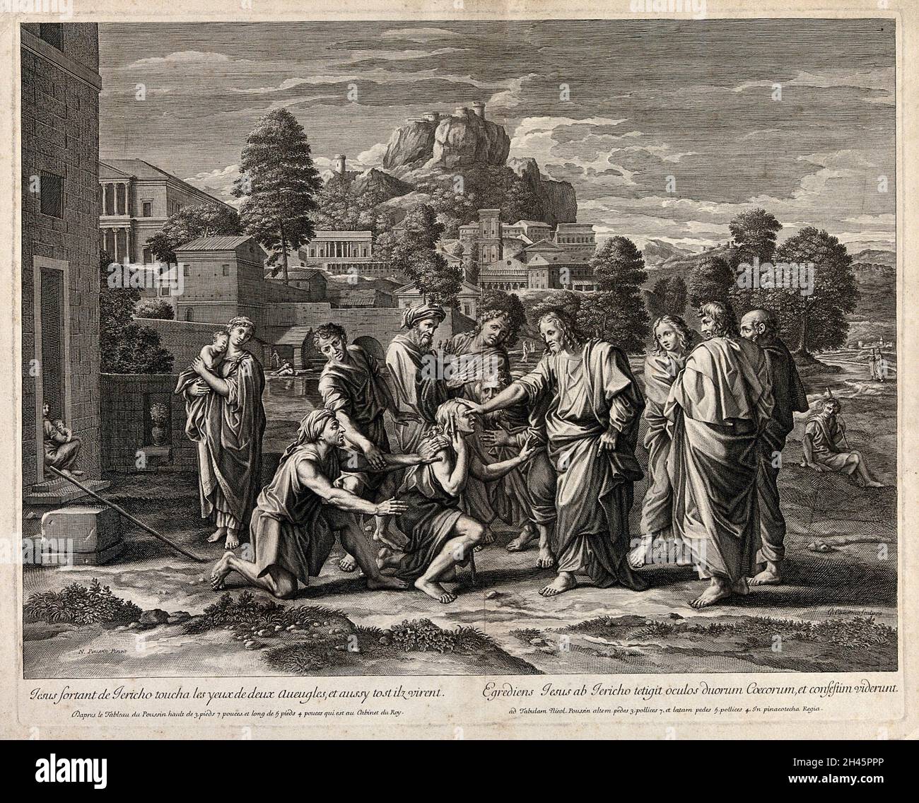 Christ healing two blind men outside Jericho. Engraving by G. Chasteau ...