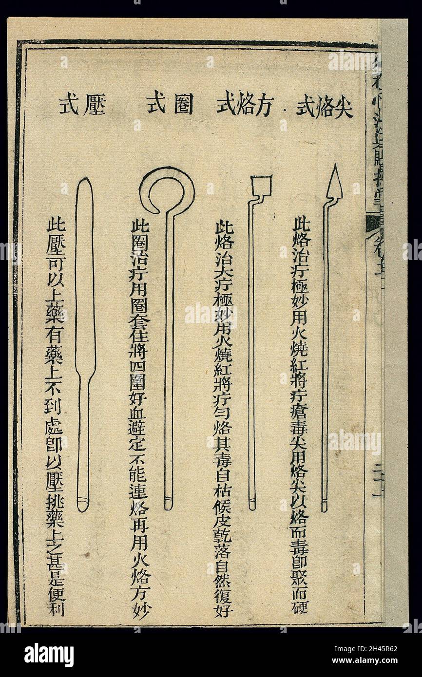 Chinese woodcut: Types of knives and needles (3 Stock Photo - Alamy