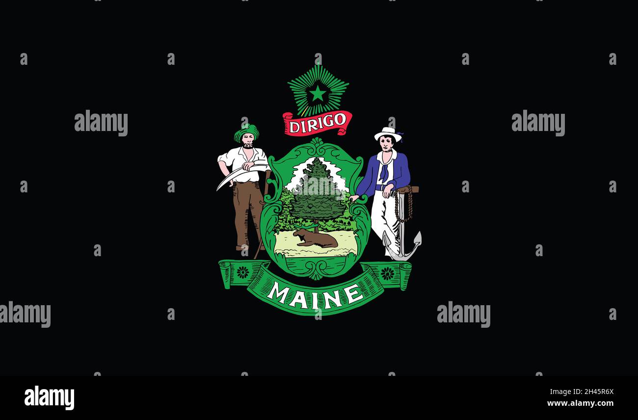 Top view of flag of African Americans of Maine state, untied states of ...