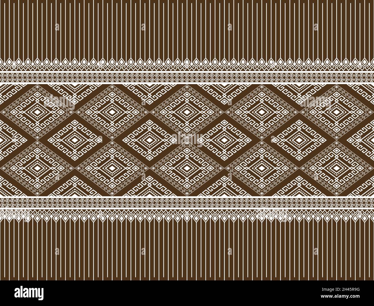 White Ethnic or Tribe Seamless Pattern on Brown Background in Symmetry ...