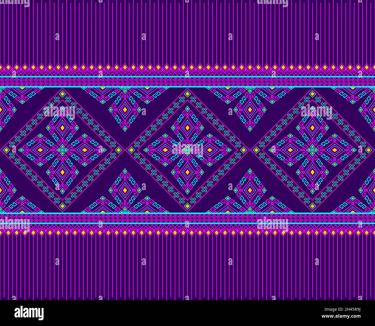 Magenta Turquoise Native or Tribe Seamless Pattern on Purple Background ...