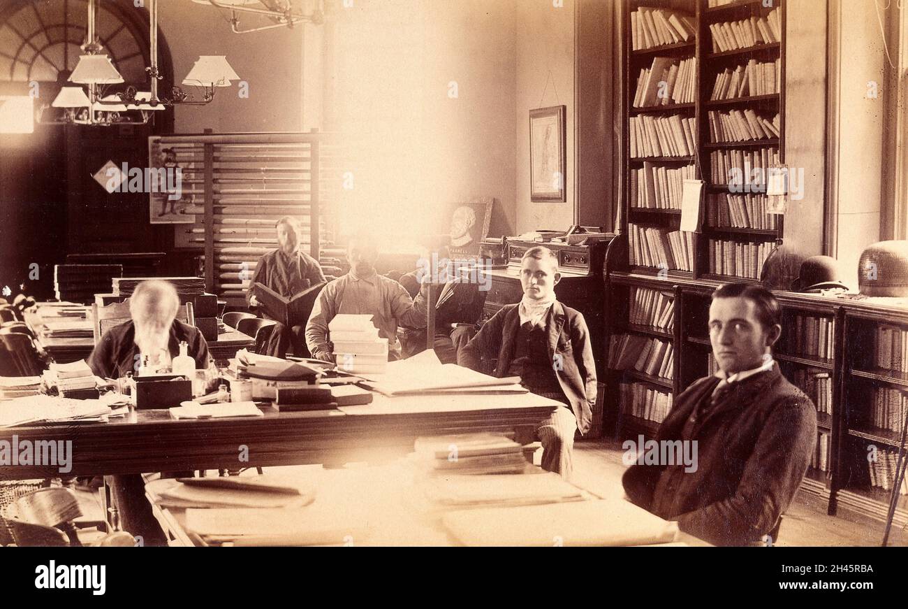 Bellevue Hospital, New York City: a library with patients(?), doctors ...