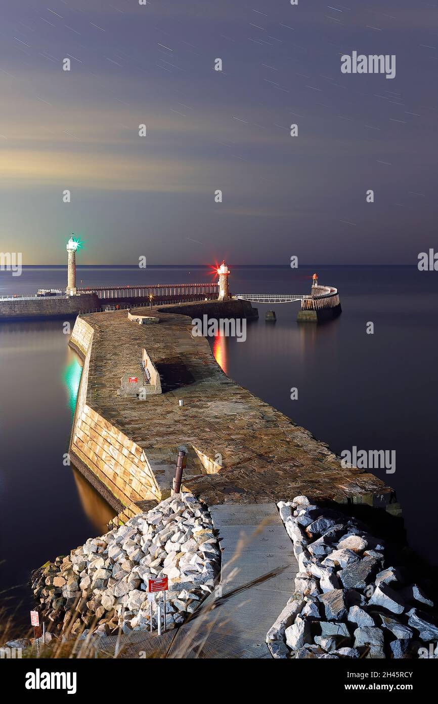 Whitby lighthouses at night hi-res stock photography and images - Alamy