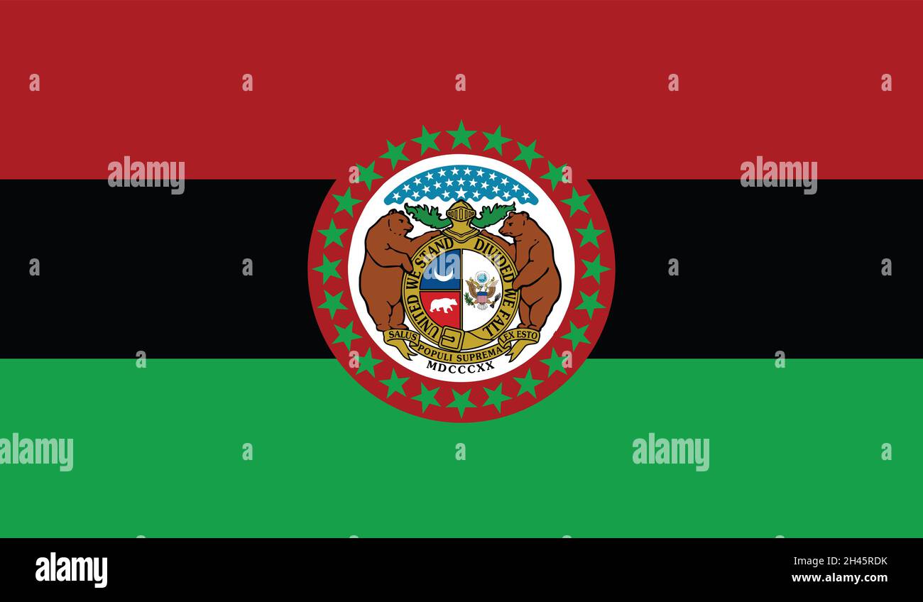 Top view of flag of African Americans of Missouri state, untied states ...
