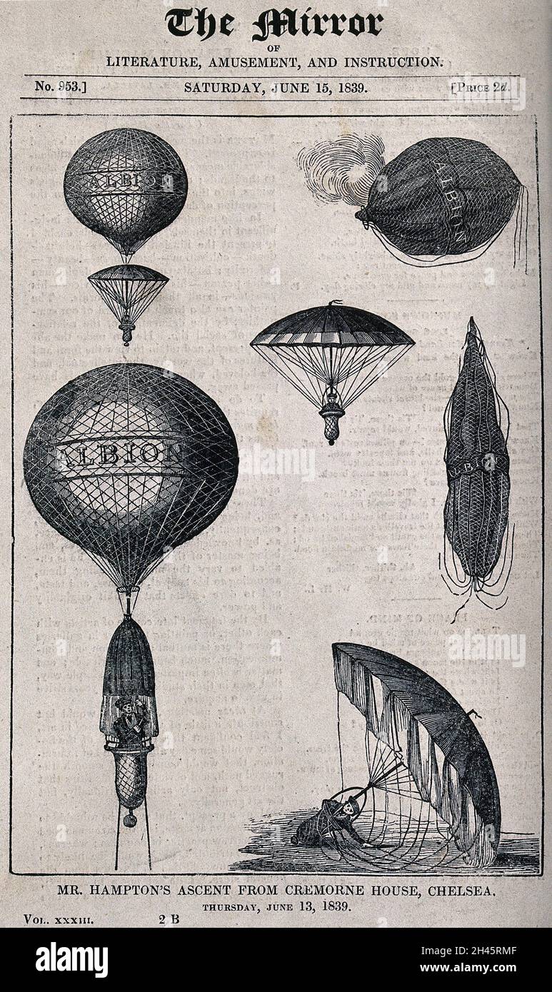 John Hampton ascending in the balloon 'Albion' and descending by ...
