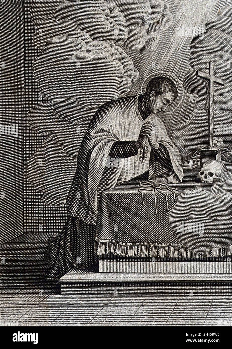 Saint Aloysius Gonzaga. Line engraving by L. Banzo Stock Photo - Alamy