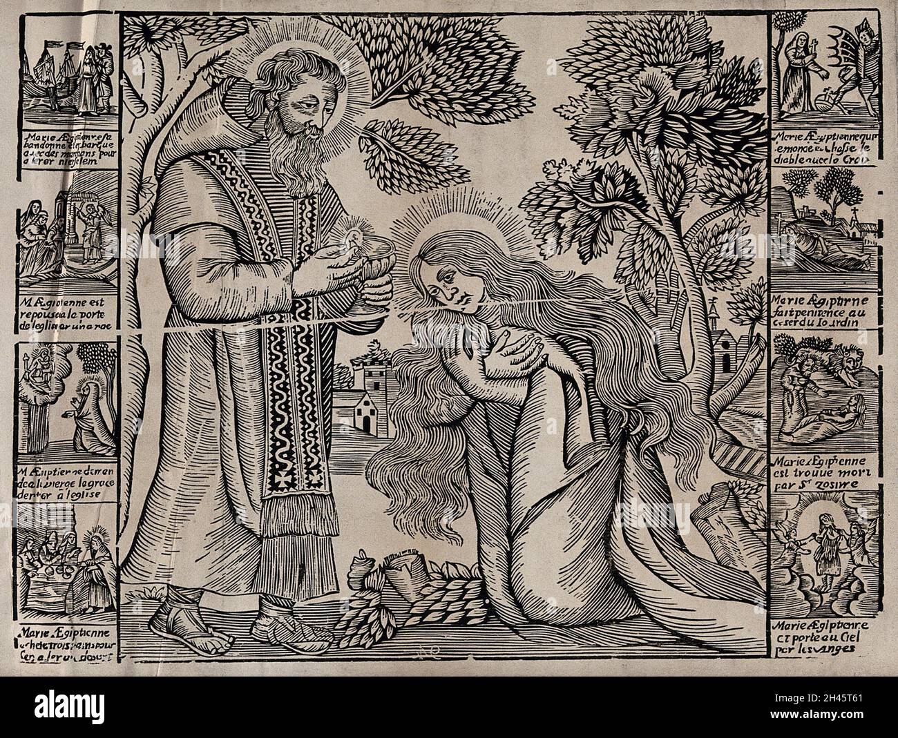 The communion of Saint Mary of Egypt, framed by other scenes from her ...